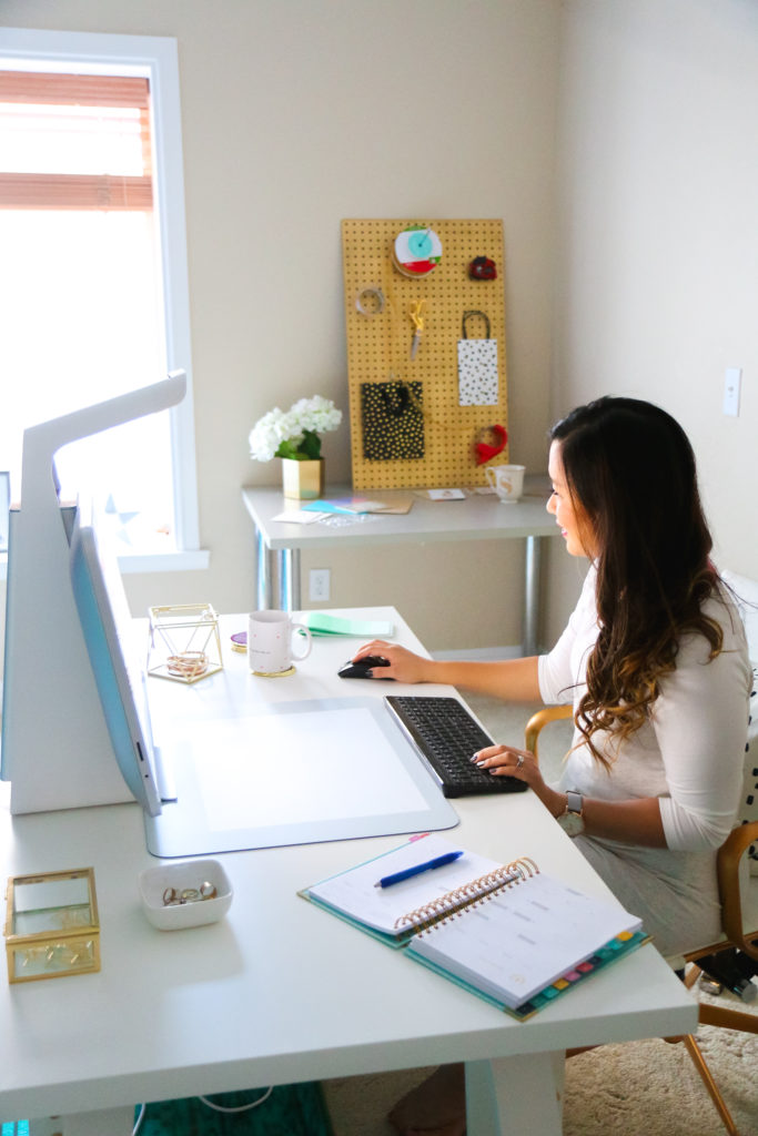 Pink and Teal Home Office Tour | SandyALaMode